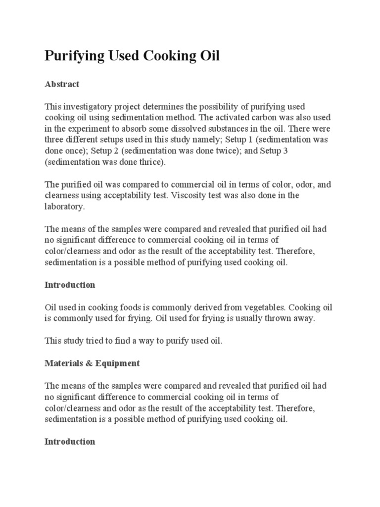 Purifying Used Cooking Oil | PDF | Oil | Cooking