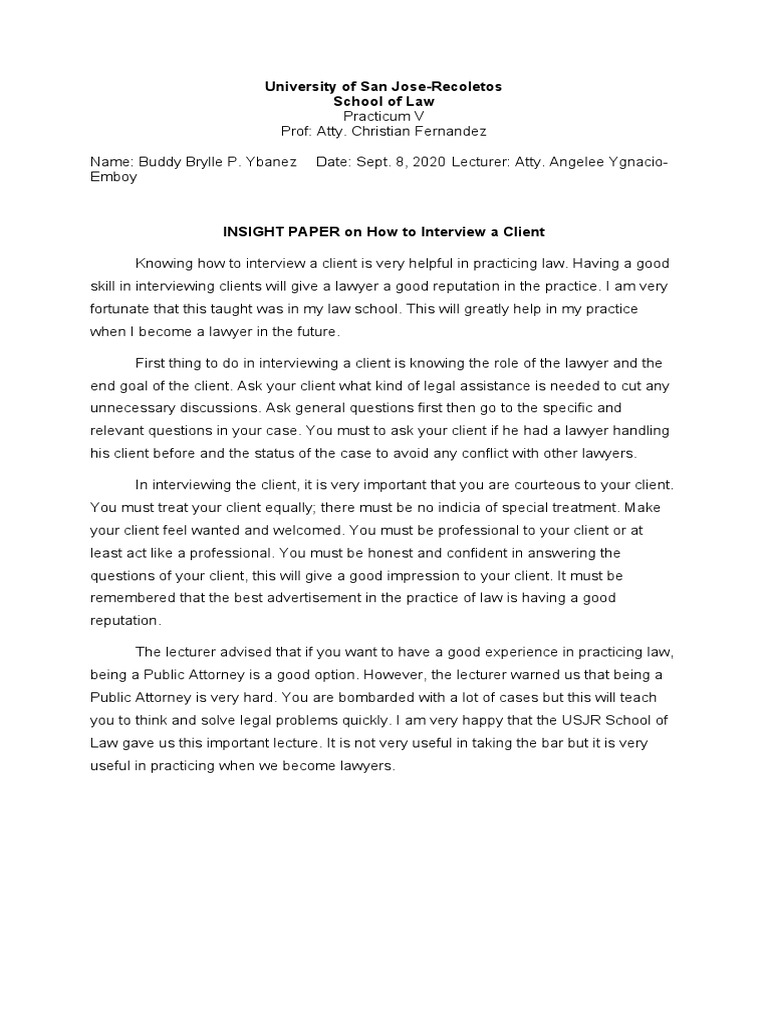 Practicum V. Insight Paper 1-Ybanez, Buddy Brylle | PDF