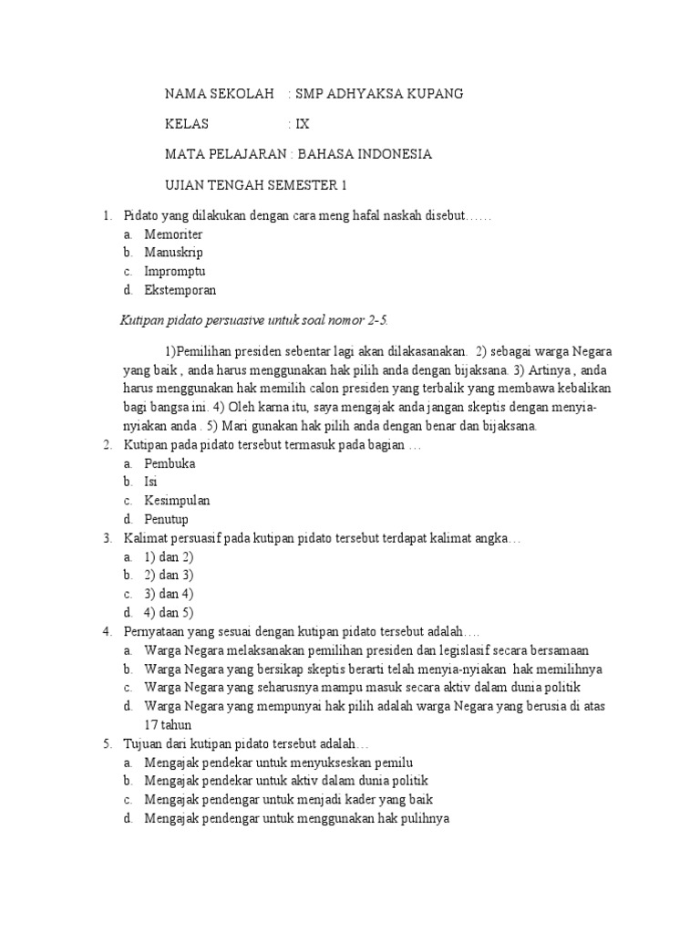 Uts Bindo Kls 9 | PDF