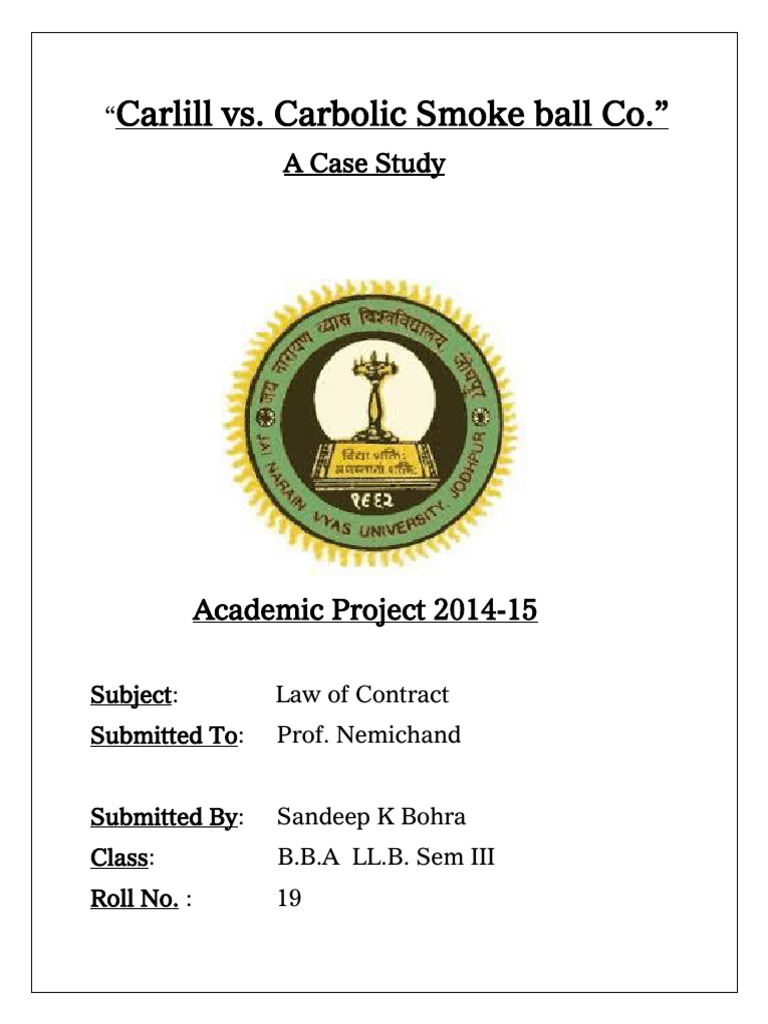 Carlill vs. Carbolic Smoke Ball Co.": " A Case Study | PDF | Justice ...