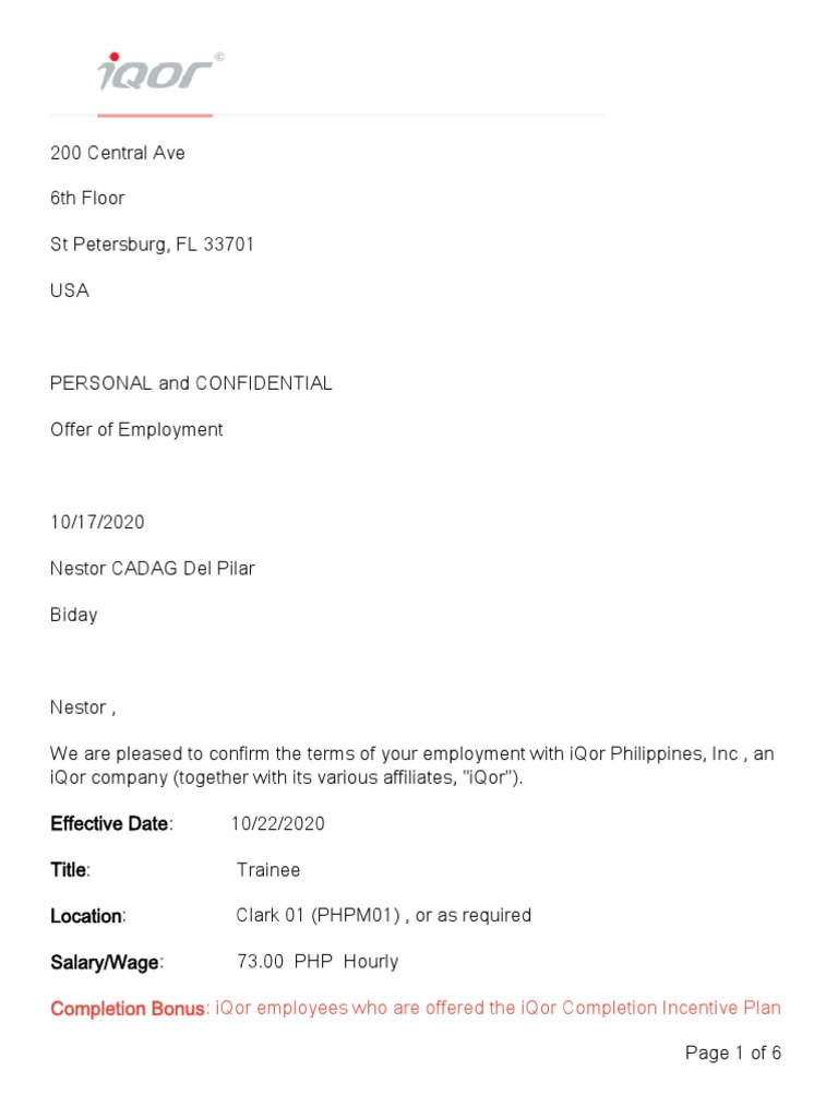 Completion Bonus: Iqor Employees Who Are Offered The Iqor Completion Incentive Plan | PDF ...