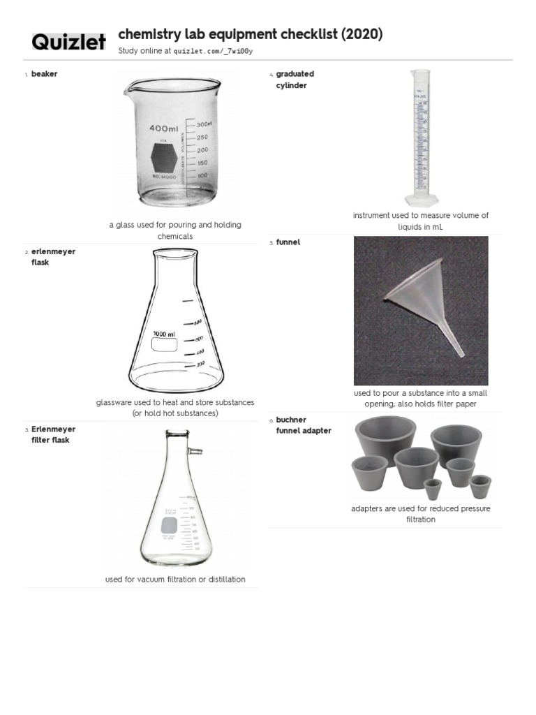 Chemistry Lab Equipment Checklist (2020) | PDF | Filtration | Liquids