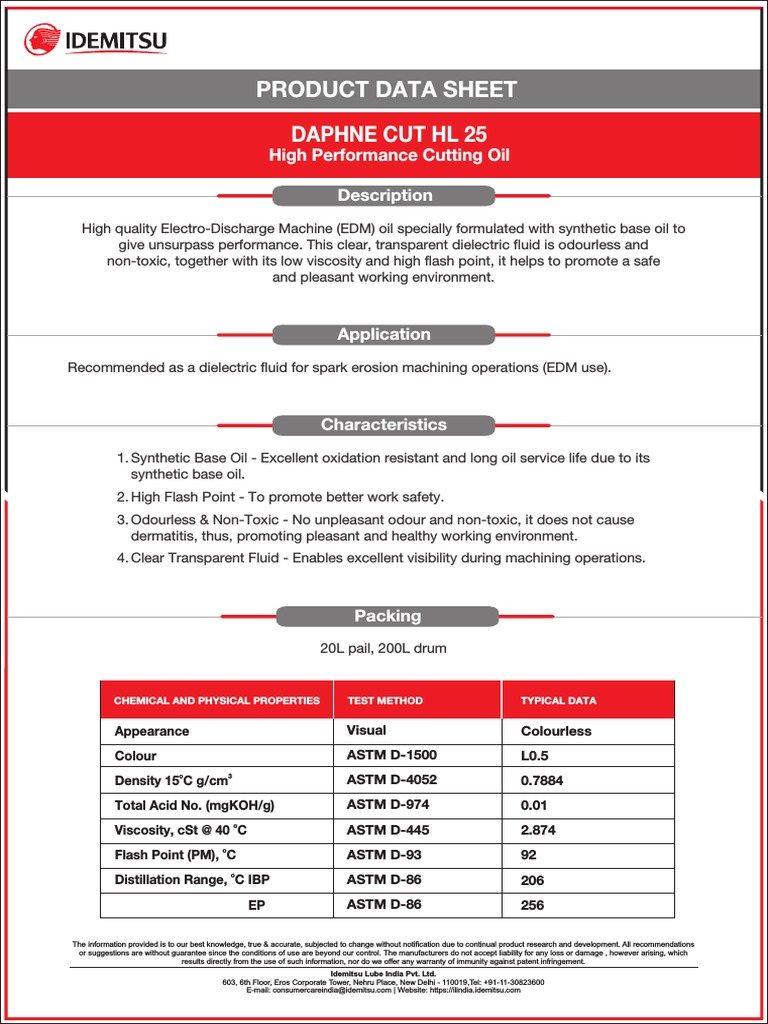 Product Data Sheet: High Performance Cutting Oil | PDF | Materials ...