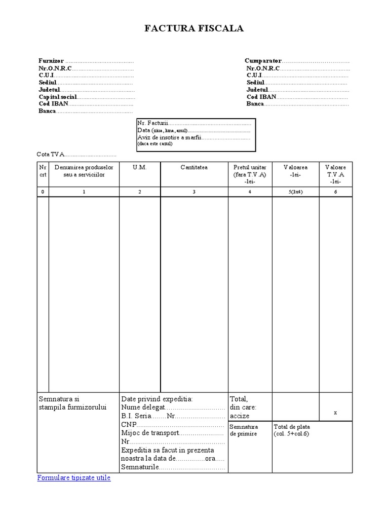 Factura Fiscala Word | PDF