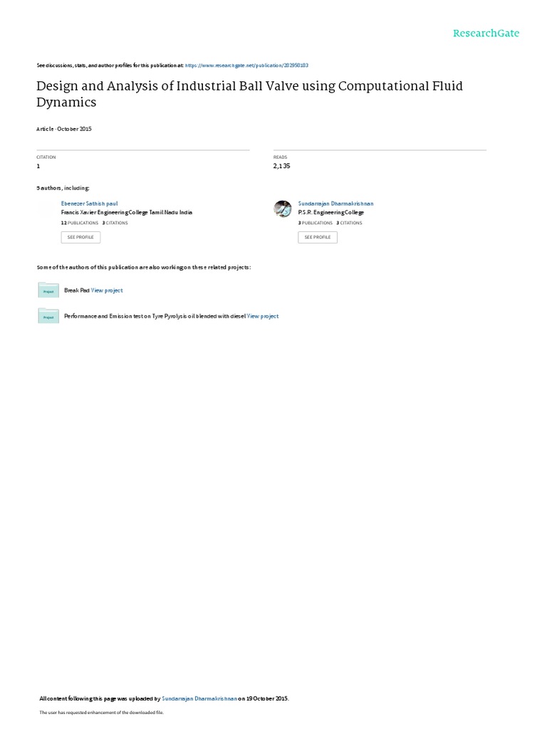 Design and Analysis of Industrial Ball Valve Using Computational Fluid ...