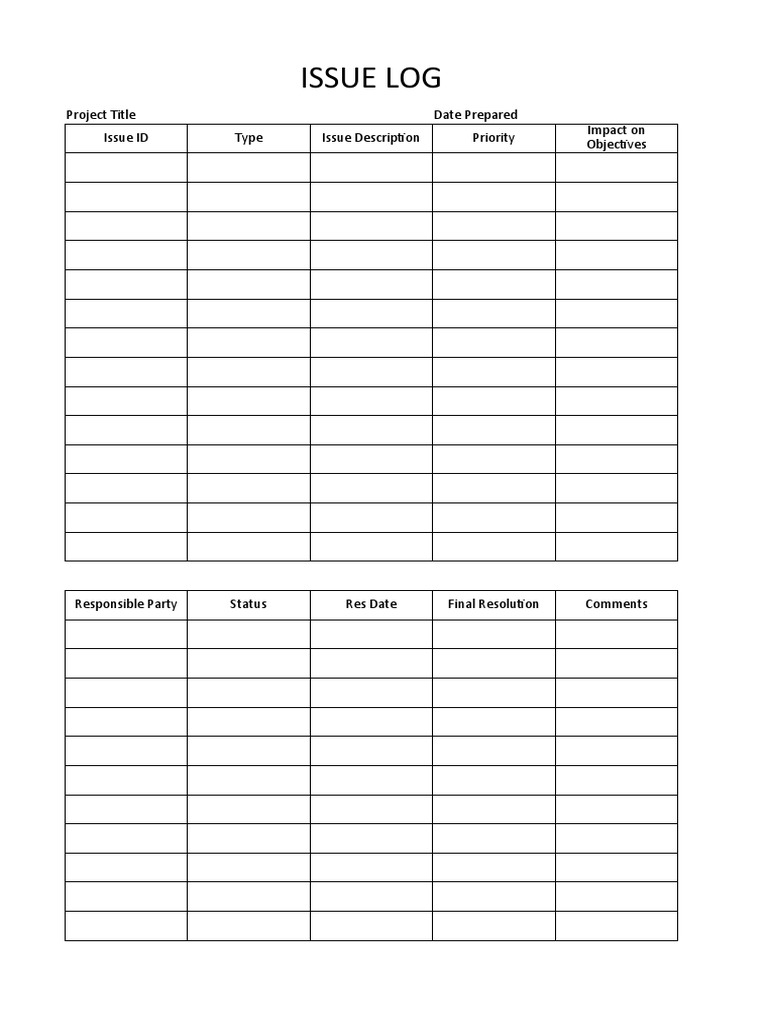 Project Issue Log Template | PDF