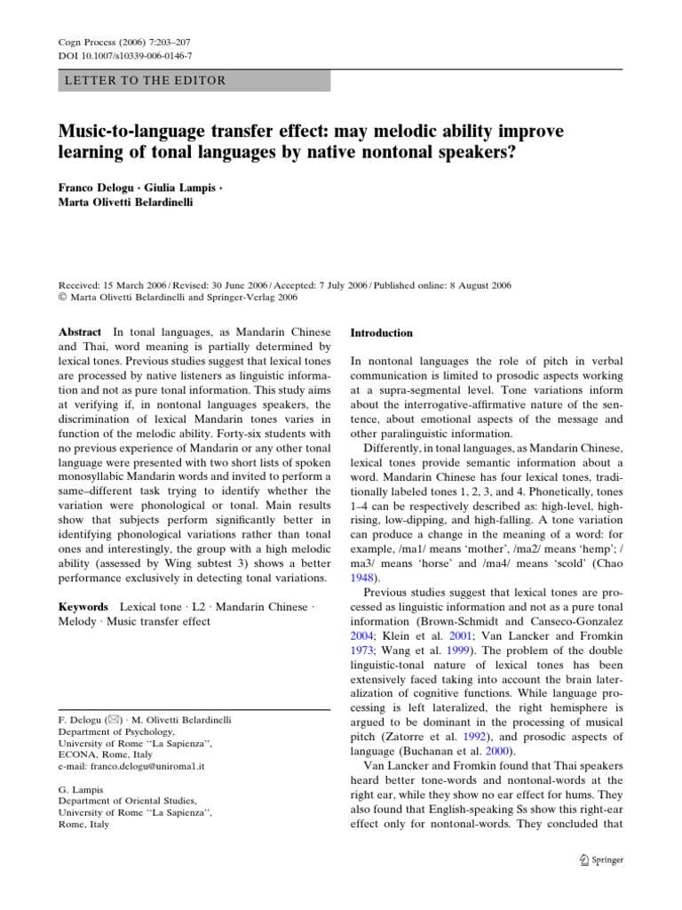 2006 - J - Music To Language Transfer Effect - May Melodic Ability ...