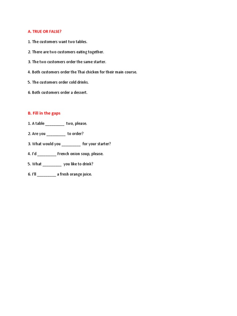 A2 Eating Out-Exercises | PDF