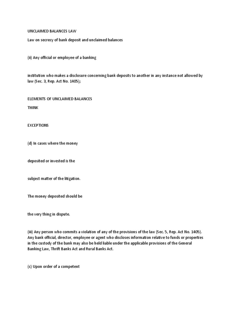 Unclaimed Balances Law: Guidance on Disclosure Restrictions, Escheat ...