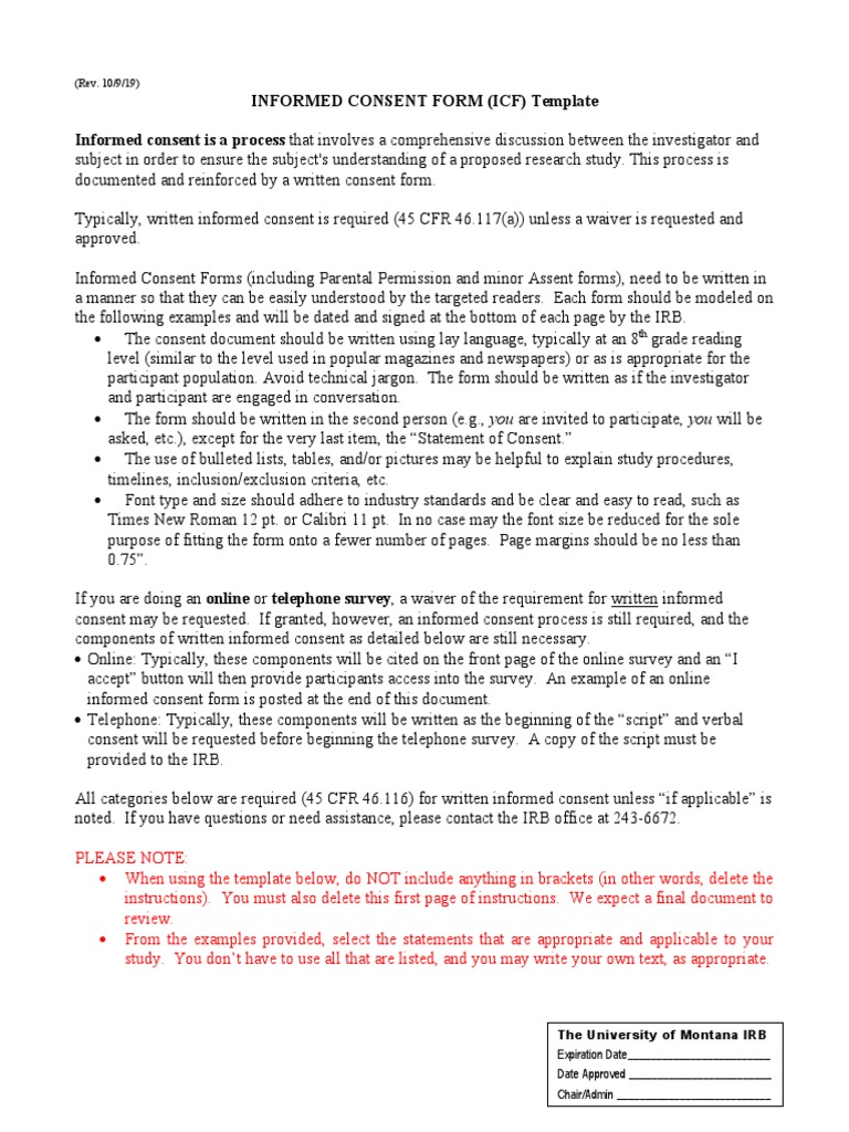 Informed Consent Form (Icf) Template Informed Consent Is A Process That ...