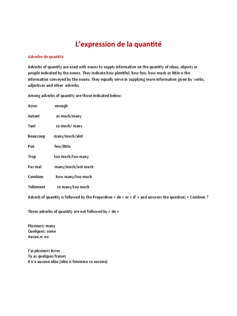 L'expression de La Quantite | PDF | Noun | Grammatical Gender