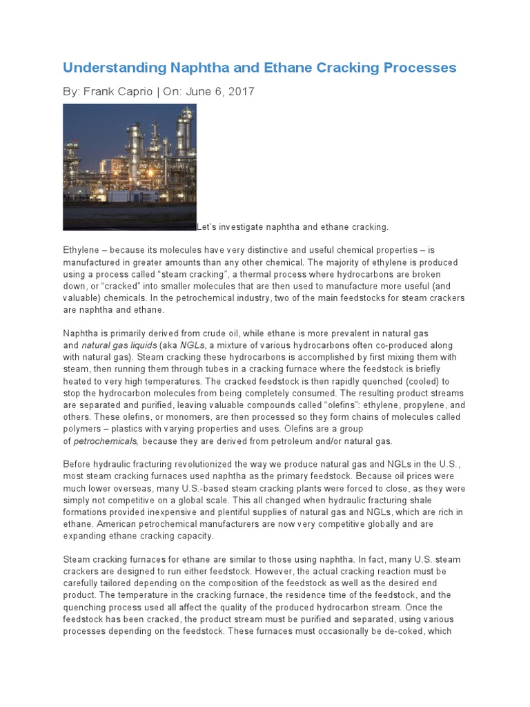 Understanding Naphtha and Ethane Cracking Processes | PDF | Cracking ...