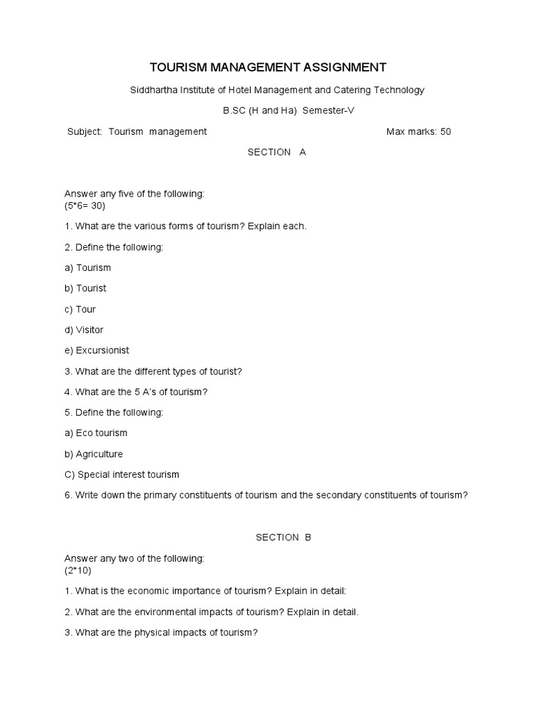 Tourism Management Assignment | PDF