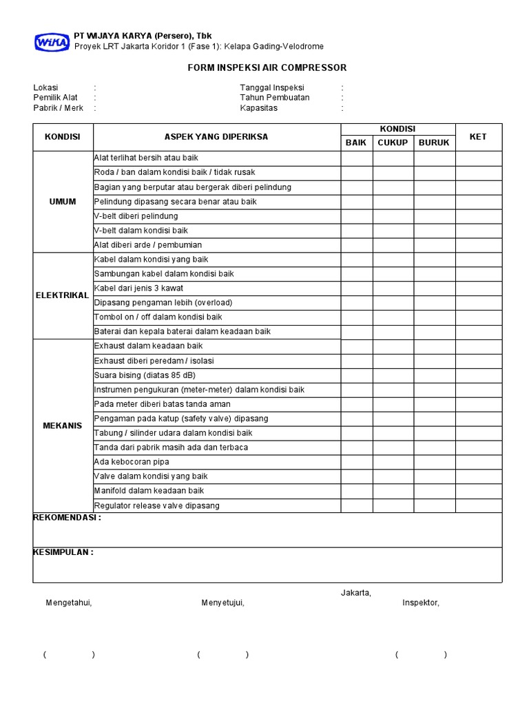 INSPEKSI ALAT KOMPRESOR UDARA | PDF
