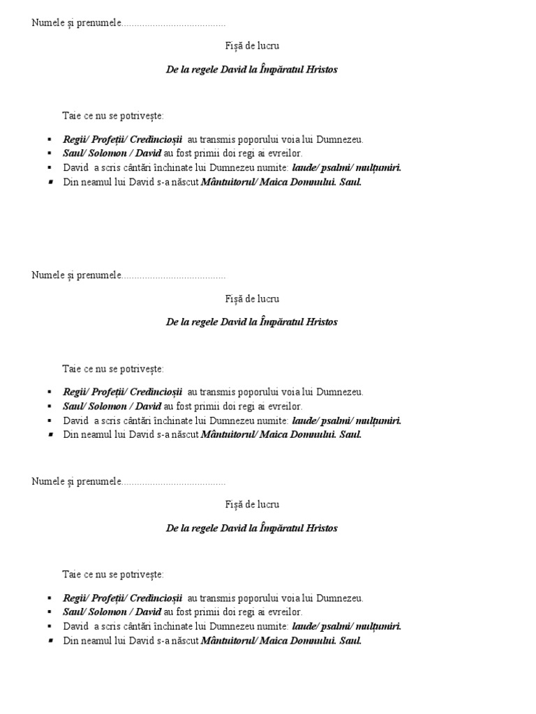 Fisa - de La Regele David La Regele Hristos | PDF
