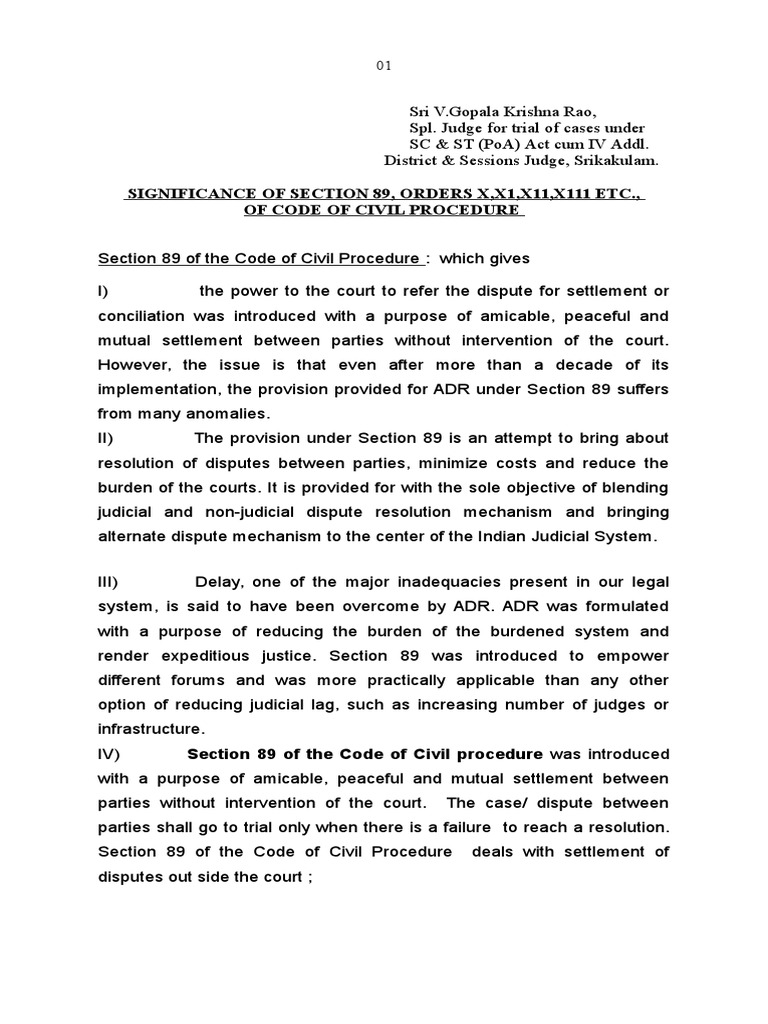 Section 89 of CPC: Significance and Case Laws | PDF | Alternative ...