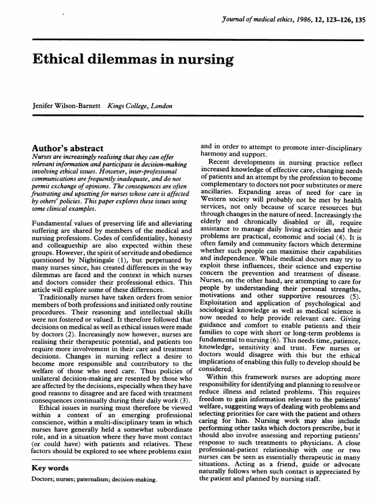 Ethical Dilemmas in Nursing PDF | PDF | Medical Ethics | Nursing