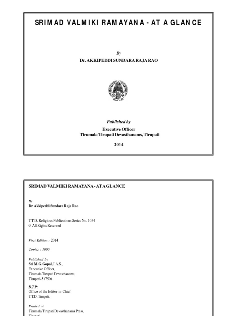 Valmiki Ramayana at A Glance PDF | PDF | Ramayana | Rama