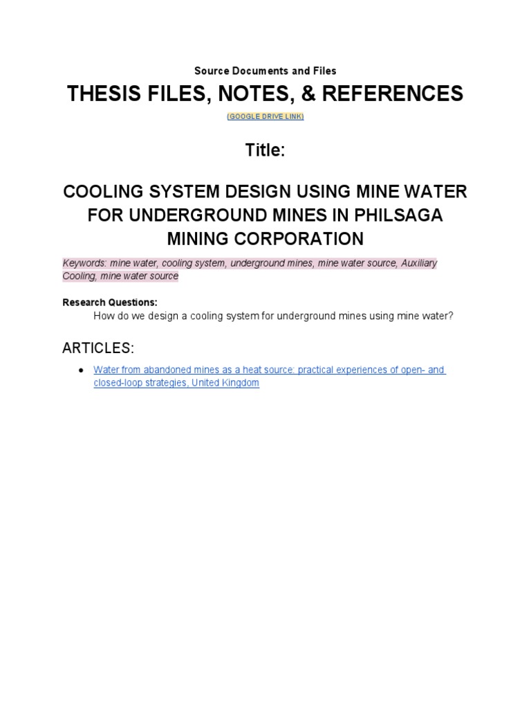Cooling System Design Using Mine Water For Underground Mines in ...