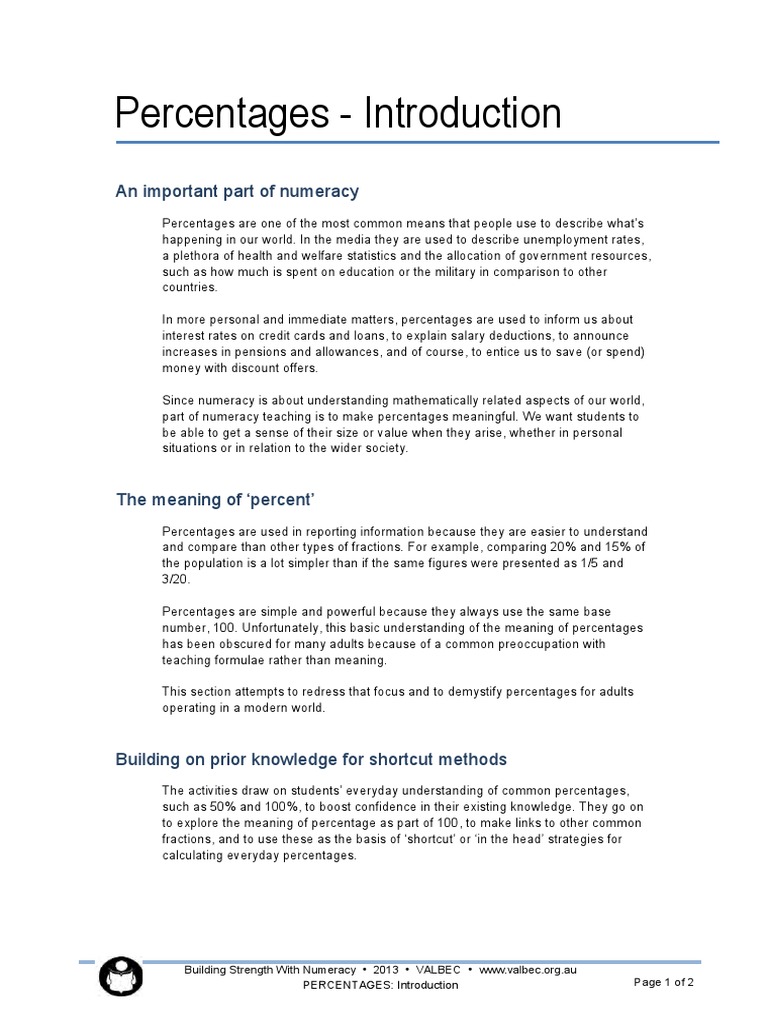 Percentages Full PDF | PDF | Percentage | Fraction (Mathematics)