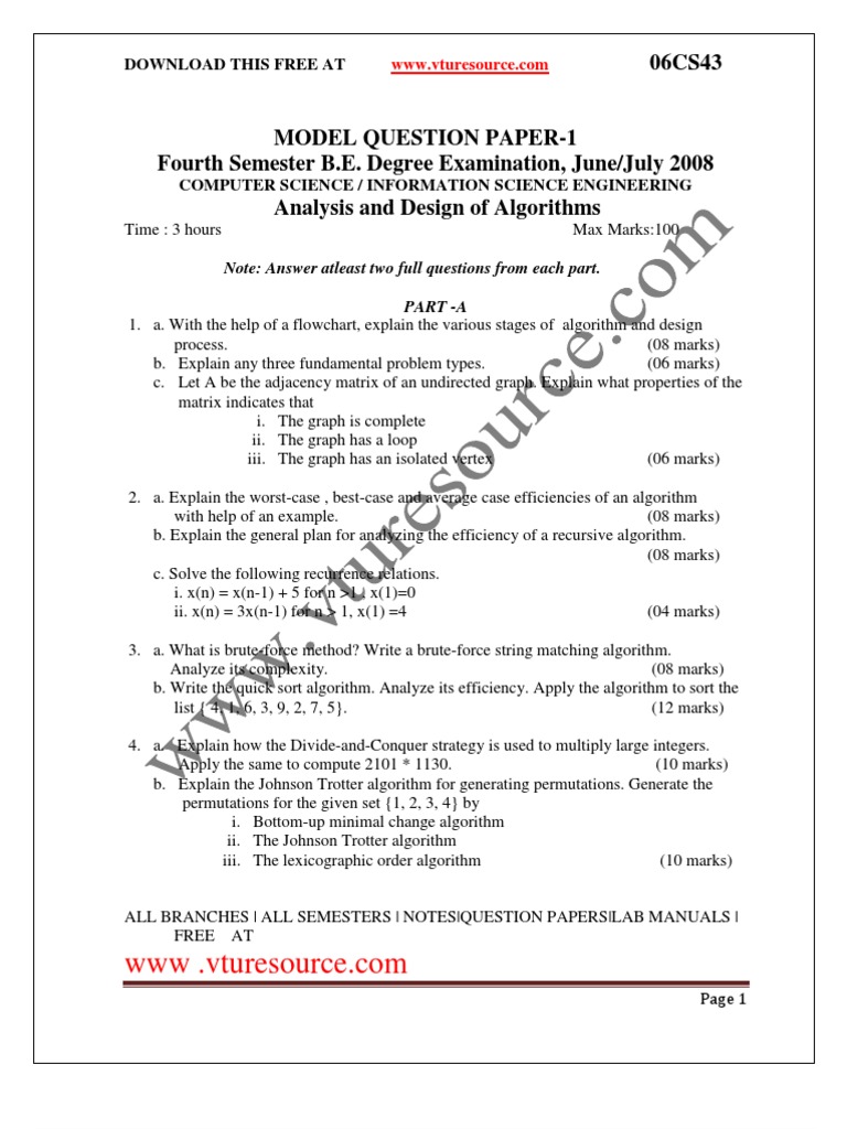 Ada Model Question Paper 1 Code Algorithms 