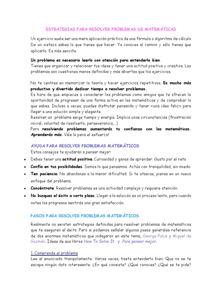 Estrategias para Resolver Problemas Matemáticos | PDF | Palabra ...