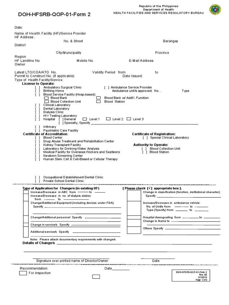 DOH-HFSRB-QOP-01-Form-2-3212019-postedDOH (1).doc | Clinic | Medical ...