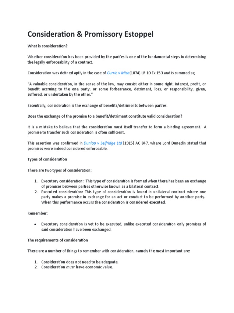Consideration & Promissory Estoppel | PDF | Consideration | Estoppel