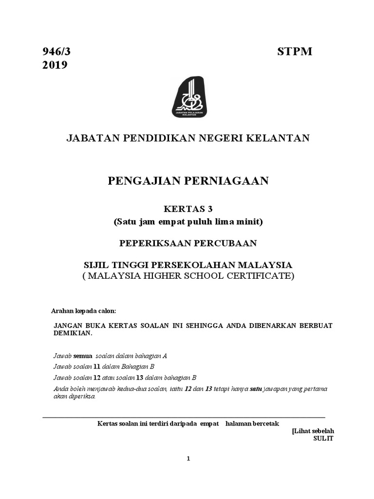Soalan Percubaan P3 JPN 2019 | PDF