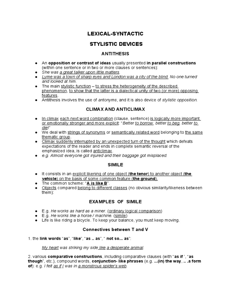 Lexical-Syntactic Stylistic Devices: Antithesis | PDF | Cognitive ...