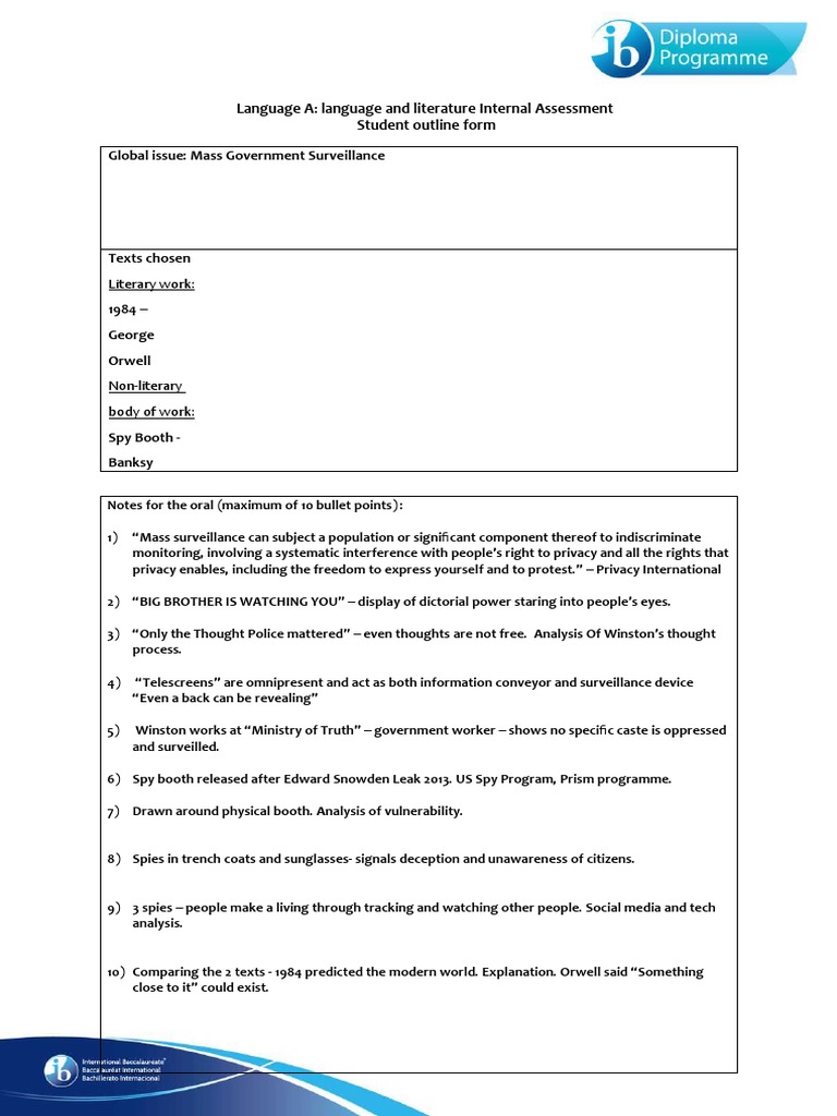Language A: Language and Literature Internal Assessment Student Outline ...