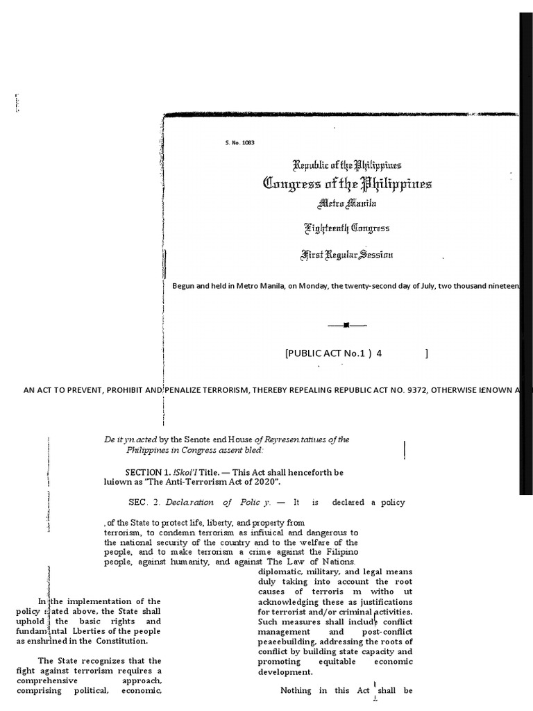 RA-11479-anti-terrorism Act of 2020 | PDF | Civil Liberties | Public Law