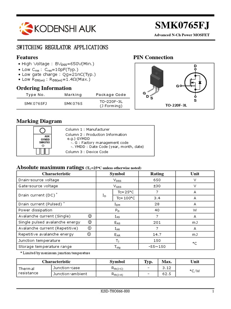 SMK 0765 FJ | PDF | Diode | Field Effect Transistor