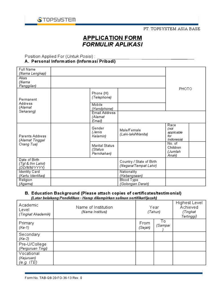 Formulir Aplikasi Karyawan | PDF | Business