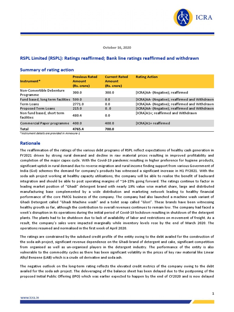 RSPL Limited - R - 16102020 | PDF | Leverage (Finance) | Brand