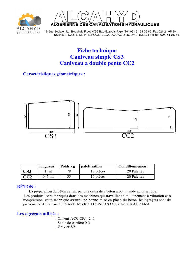Fiche technique des caniveaux CC2 et CS3 | PDF | Mortier (matériau ...