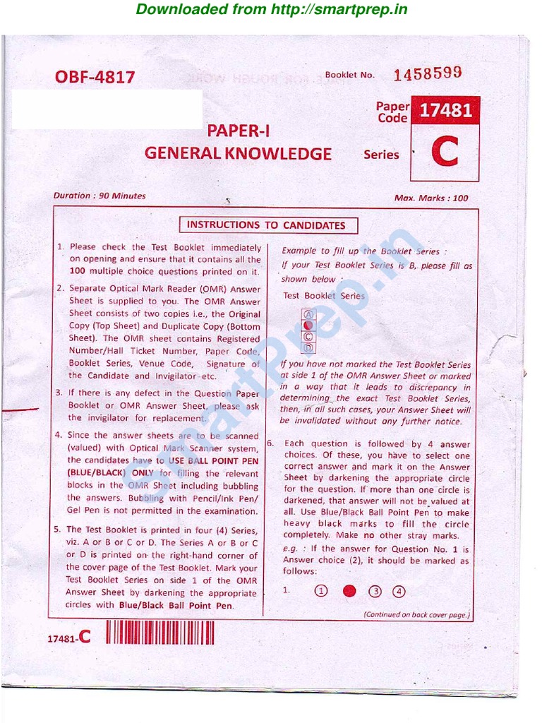 TSPSC Forest Beat Officer FBO Exam 2017 General Knowledge Question Paper PDF | PDF