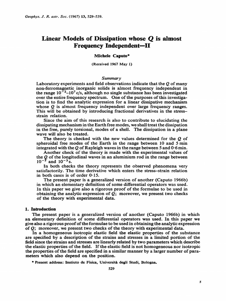 Linear Models Dissipation Whose Is Almost Frequency Independent-I1 ...