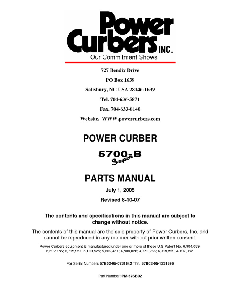 Power Curber 5700 Super B Parts Manual | PDF | Gallon | Screw