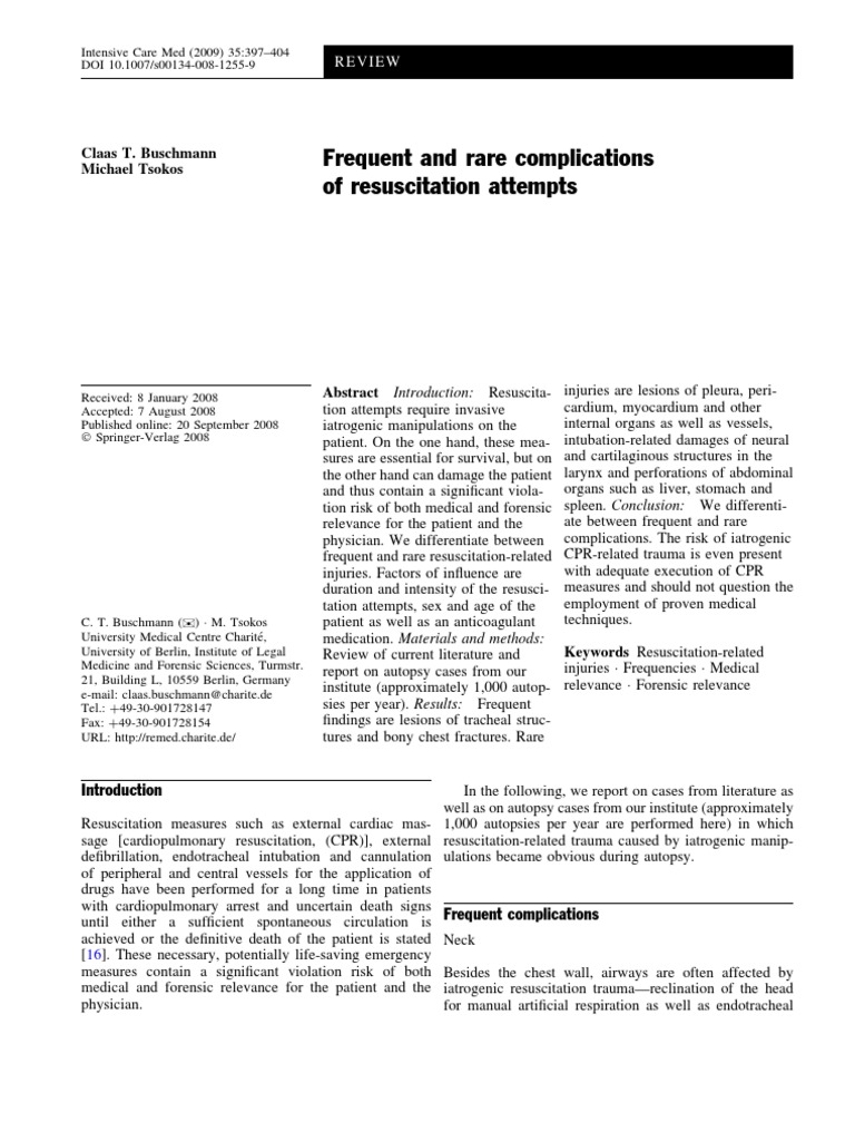 Frequent and Rare Complications of Resuscitation Attempts: Review | PDF ...