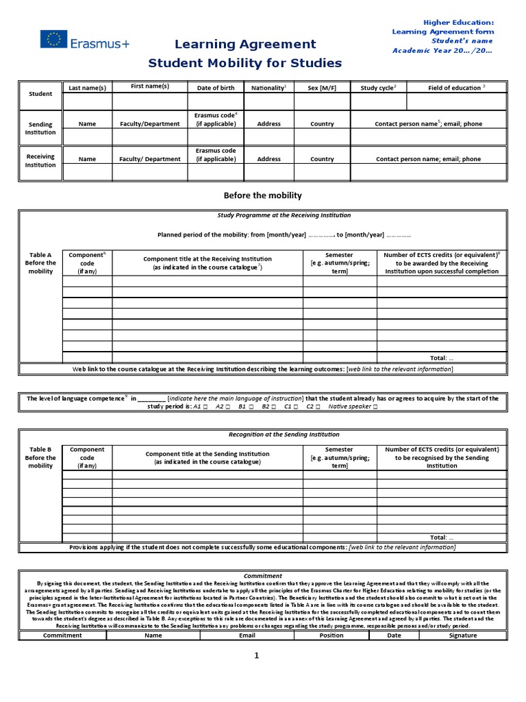 Learning Agreement Student Mobility For Studies | PDF | Academic Degree ...