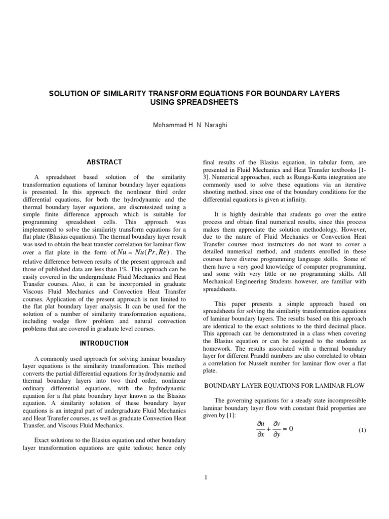 Solution of Similarity Transform Equations For Boundary Layers Using Spreadsheets | PDF ...