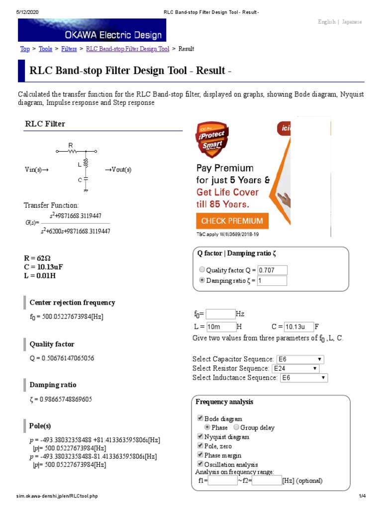 RLC Band-Stop Filter Design Tool - Result PDF | Download Free PDF ...