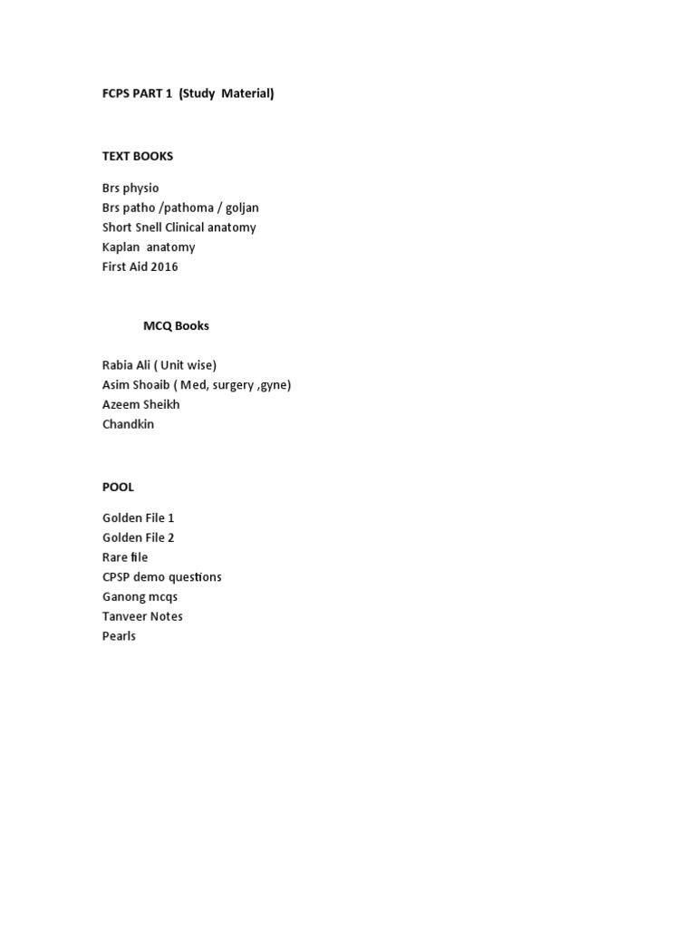 FCPS PART 1 Study Material | PDF