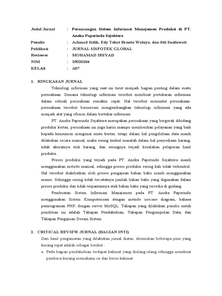 Sistem Informasi Produksi PT Aneka Paperindo | PDF