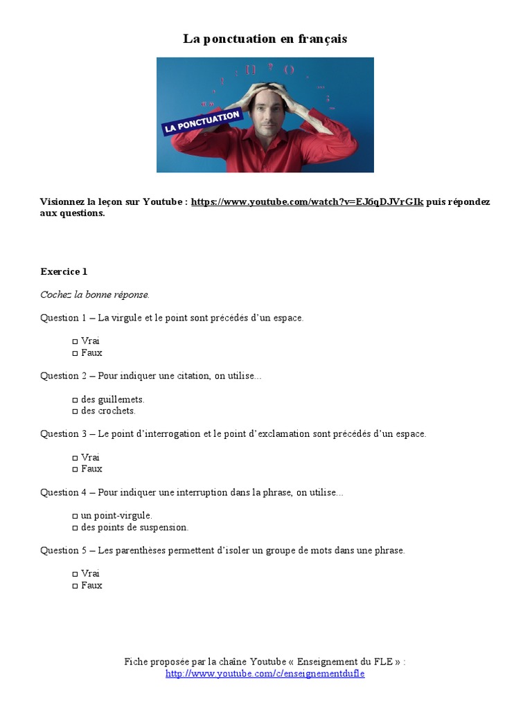 Exercices de ponctuation en français | PDF | Phrase | Ponctuation