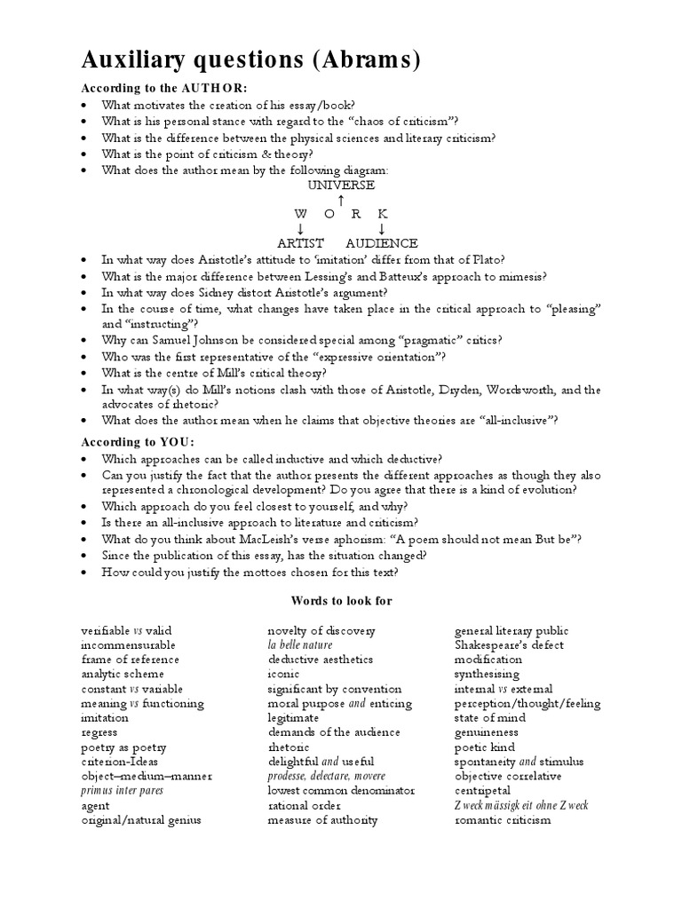 Auxiliary Questions Abrams | PDF | Aristotle | Rhetoric