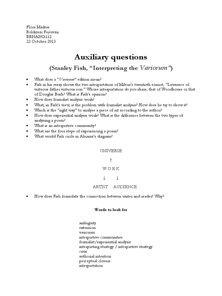Auxiliary Questions Fish MárkusF | PDF
