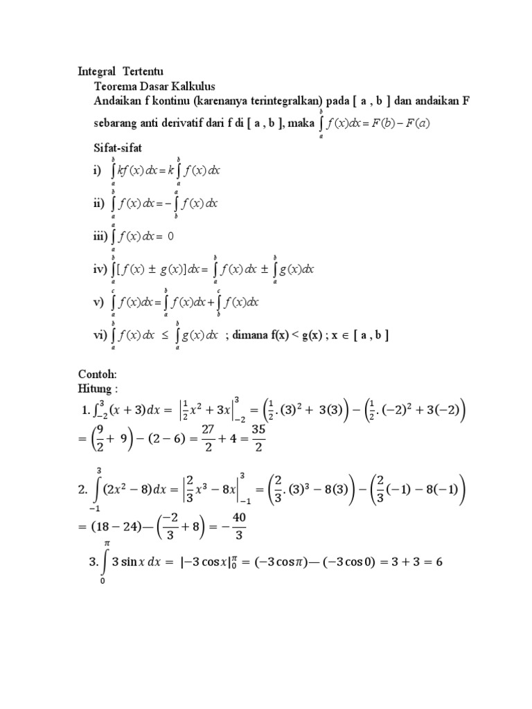 Sifat dan Contoh Integral Tertentu | PDF