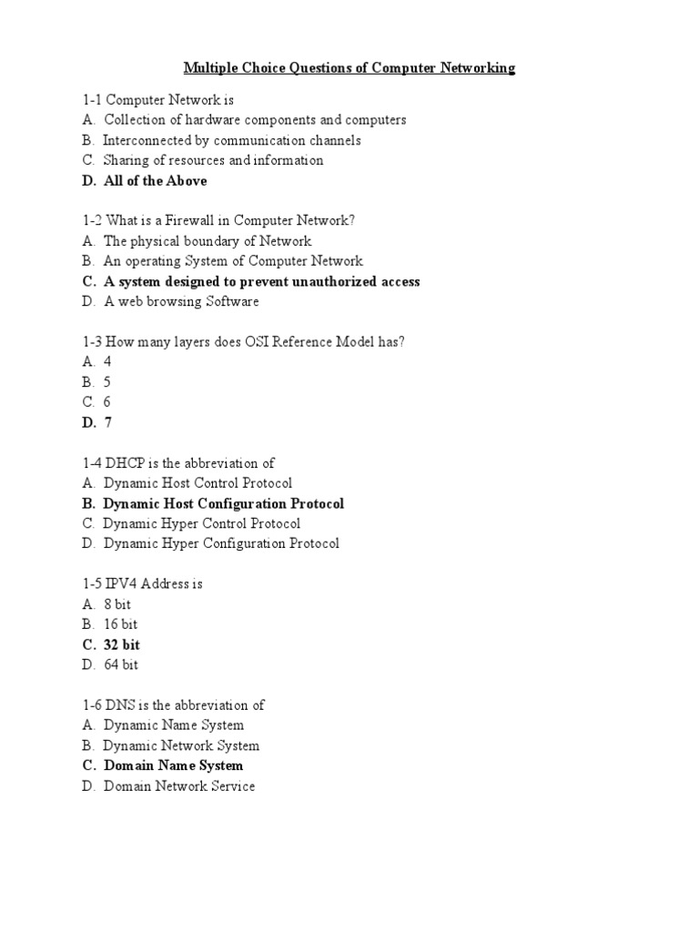 Computer Networking Multiple Choice Questions | PDF | Internet Protocol Suite | Computer Network